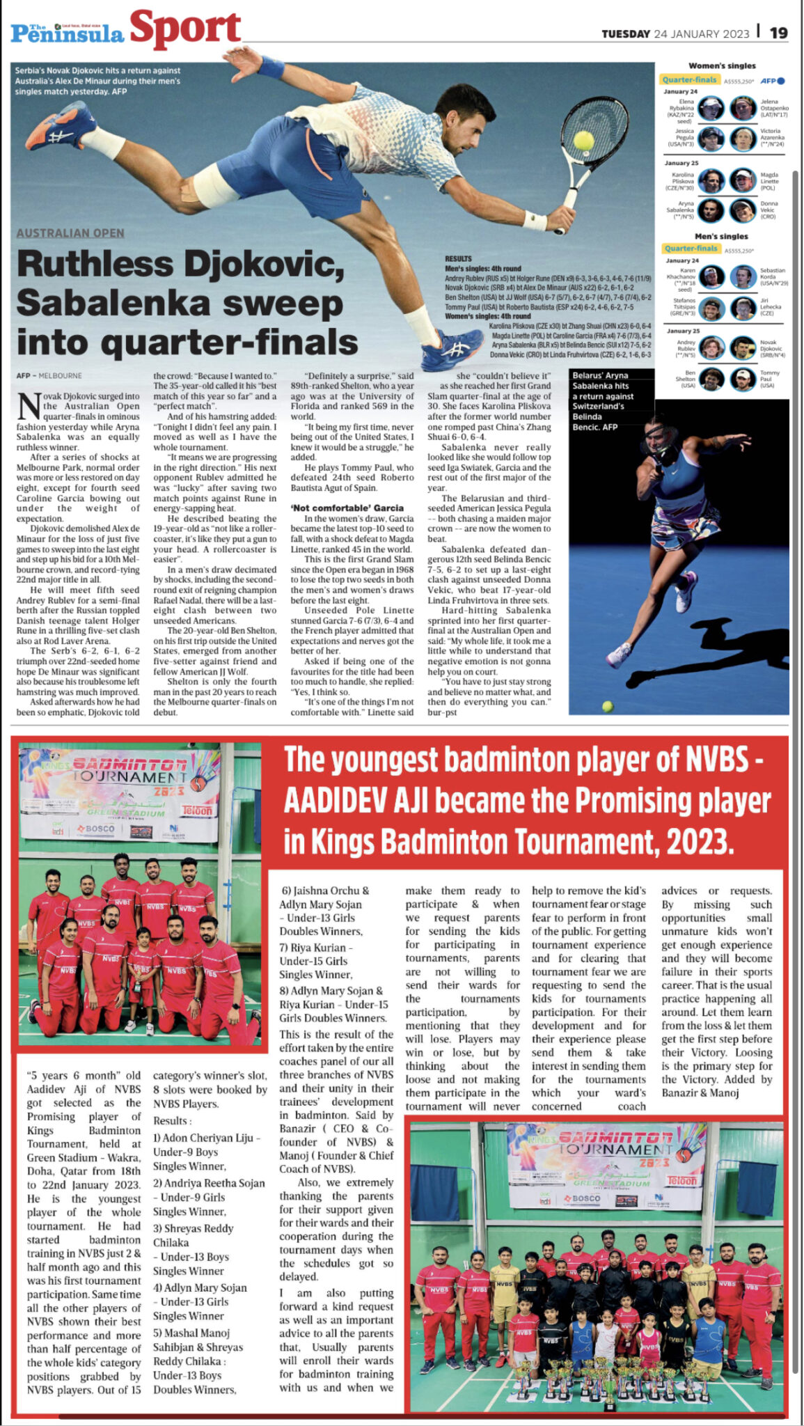 The youngest badminton player of NVBS – AADIDEV AJI became the ...